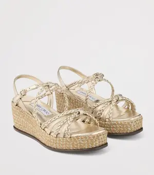 JIMMY CHOO Nyra Metallic Leather Wedge Sandals