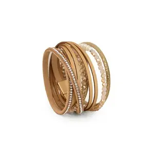 Saachi Serilda Wrapped Bracelet With Freshwater Pearl And Glass Beads - Gold