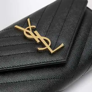 Saint Laurent Large Cassandre Matelassé Wallet - Black