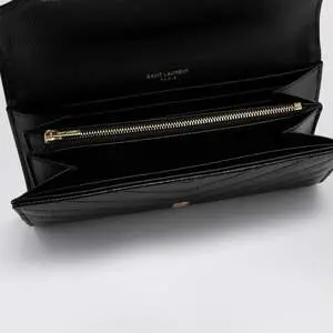 Saint Laurent Large Cassandre Matelassé Wallet - Black