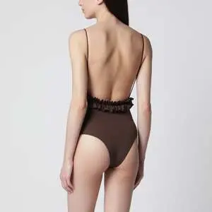 Jacquemus Cabana Swimsuit With Ruffles - Brown