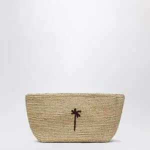 Manebí Raffia Clutch With Logo Embroidery