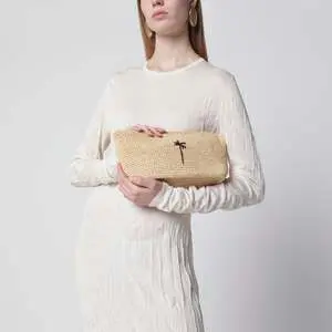 Manebí Raffia Clutch With Logo Embroidery
