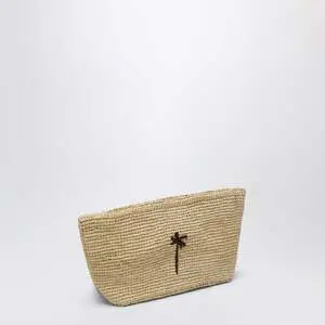 Manebí Raffia Clutch With Logo Embroidery