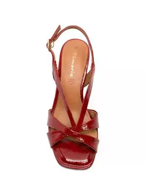 TAMARIS Crinkled-patent Crossover-strap Sandals - Red