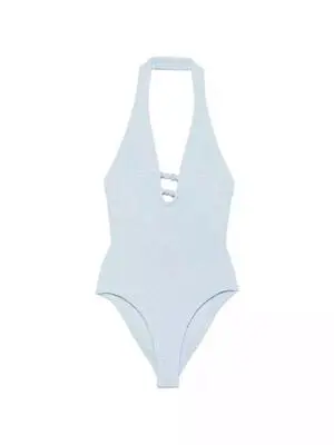 Hunza G Adriana Bead-embellished Halterneck Swimsuit - Blue