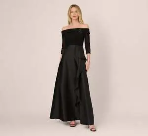 Adrianna Papell Off-the-shoulder Draped Mikado Gown