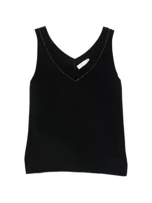 PANICALE Sleeveless V-neck Top With Bead Embellishment