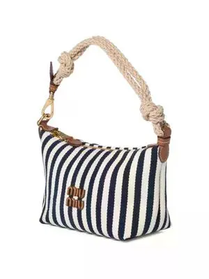 Miu Miu Striped Cotton And Leather Pouch With Rope Handle