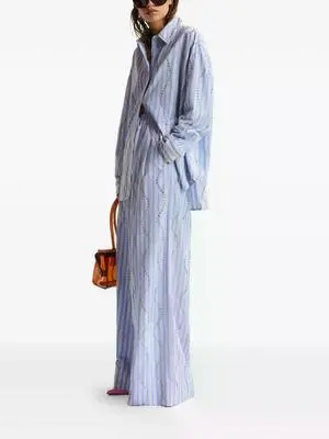 Essentiel Antwerp Rhinestone Embellished Striped Wide-leg Trousers