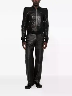 Rick Owens Structured Shoulder Leather Bomber Jacket - Black