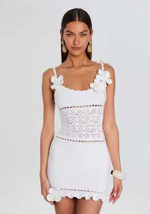 Retrofete Orleane Crochet Mini Dress With Floral Embellishments