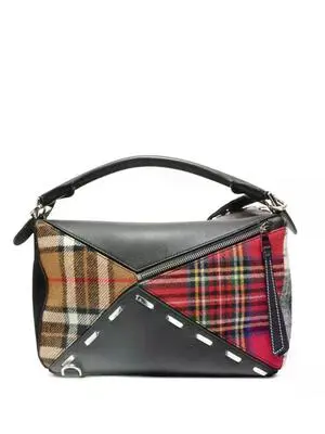 Loewe Puzzle Anagram Check Shoulder Bag - Black