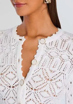 Retrofete Giuliana Crochet Cardigan With Scalloped Hem