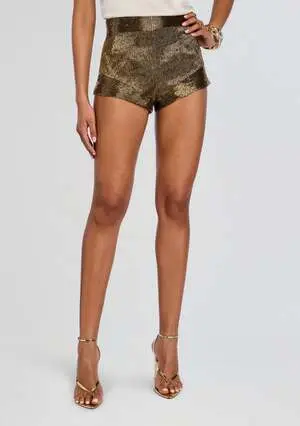 Retrofete Elualy Embellished High-waisted Hot Shorts - Ochre