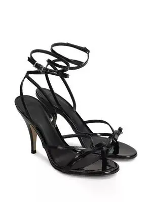 3JUIN Bow Detail Patent Leather Stiletto Sandals - Black