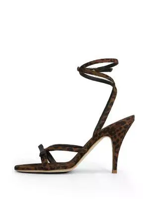 3JUIN Leopard-print Suede Heeled Sandals With Bow Detail - Brown