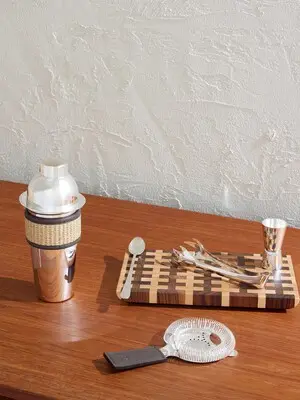 Brunello Cucinelli Steel And Raffia Cocktail Set