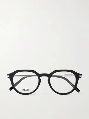 Dior Round-frame Acetate And Silver-tone Metal Optical Glasses - Black