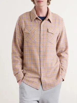 GOD'S TRUE CASHMERE Midnight Rose Checked Cashmere Shirt - Orange