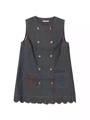 STELLA NOVA Scalloped Hem Double-breasted Mini Dress - Blue