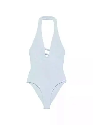 Hunza G Adriana Bead-embellished Halterneck Swimsuit - Blue