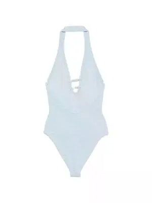 Hunza G Adriana Bead-embellished Halterneck Swimsuit - Blue