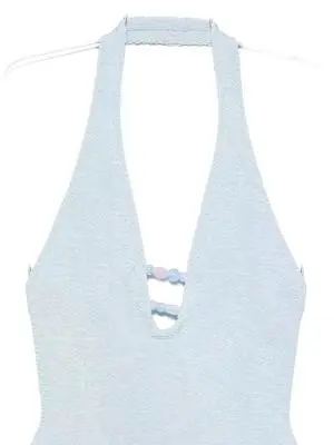Hunza G Adriana Bead-embellished Halterneck Swimsuit - Blue