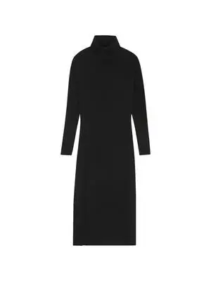 Saint Laurent Cashmere Maxi Dress With Roll Neck And Side Slit - Black