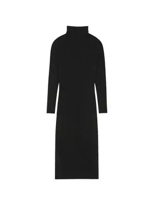 Saint Laurent Cashmere Maxi Dress With Roll Neck And Side Slit - Black