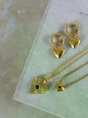 OTTOMAN HANDS Plated Heart Pendant Necklace With Blue Cubic Zirconia