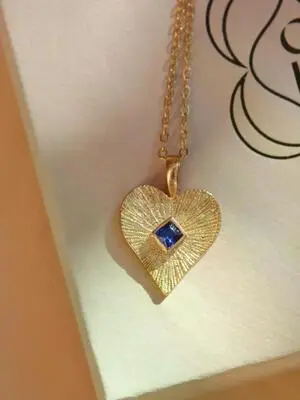 OTTOMAN HANDS Tone Recycled Brass Heart Pendant Necklace With Crystal Embellishment