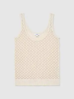 REISS Colette Linen Open-stitch Knitted Vest - Ivory