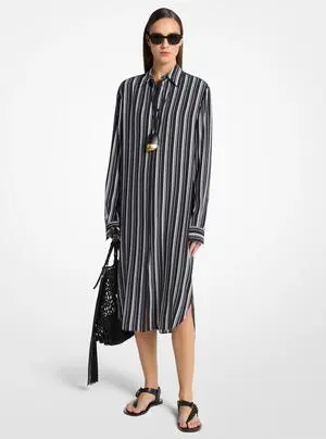 Michael Kors Striped Silk Crepe De Chine Shirtdress