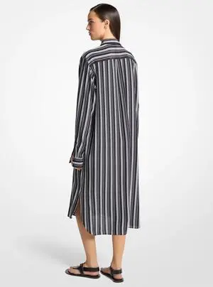 Michael Kors Striped Silk Crepe De Chine Shirtdress