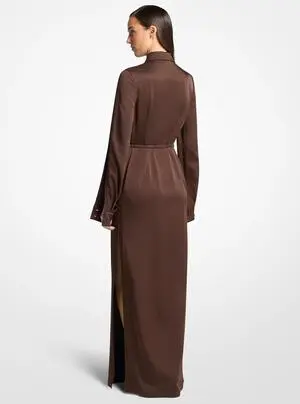 Michael Kors Techno Satin Slit-sleeve Shirtdress - Brown
