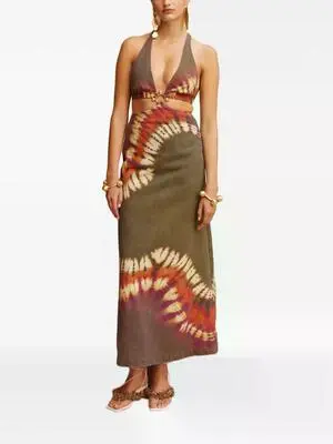 ALEMAIS Tie-dye Cut-out Midi Dress - Green