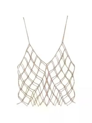 PANICALE Sleeveless Bead-embellished Top - Brown