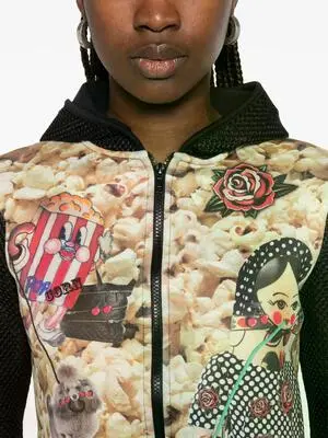 The Artistylist Graphic-print Hoodie With Textured Sleeves - Neutrals