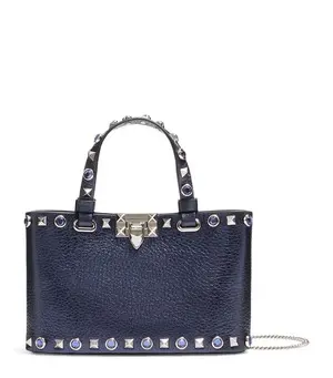 Valentino Garavani Mini Leather Rockstud Tote Bag - Blue