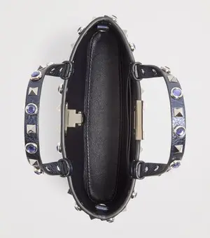 Valentino Garavani Mini Leather Rockstud Tote Bag - Blue