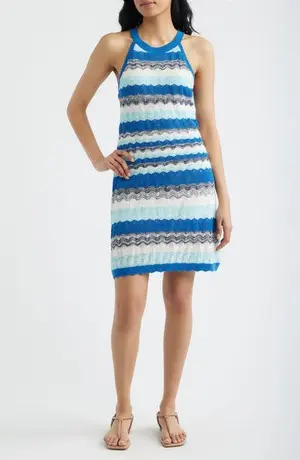 CITY BLUES Pointelle Stripe Mini Dress