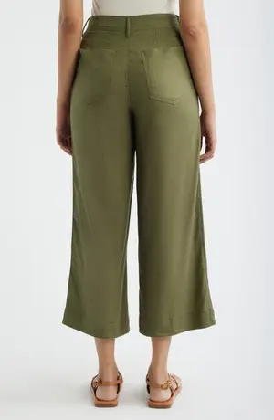 CITY BLUES Patch Pocket Crop Wide Leg Pants - Olive