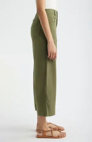 CITY BLUES Patch Pocket Crop Wide Leg Pants - Olive