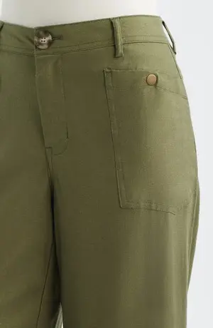 CITY BLUES Patch Pocket Crop Wide Leg Pants - Olive