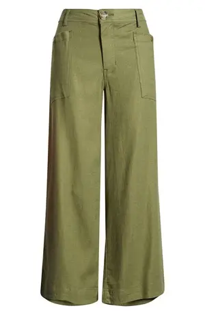 CITY BLUES Patch Pocket Crop Wide Leg Pants - Olive
