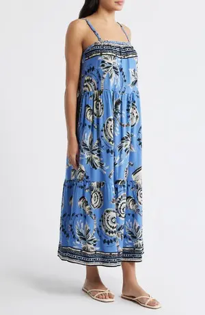 CITY BLUES Tropical Print Tiered Maxi Dress - Ocean Multi
