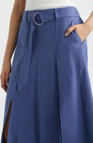 CITY BLUES Belted Double Slit Midi Skirt - Smoke