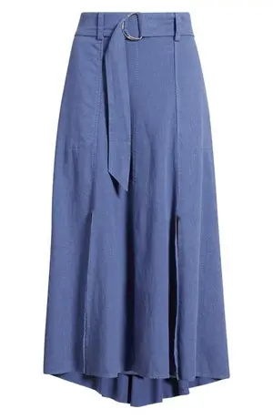 CITY BLUES Belted Double Slit Midi Skirt - Smoke