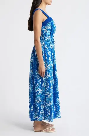CITY BLUES Sleeveless Maxi Dress With Lacy Trim And All-over Print